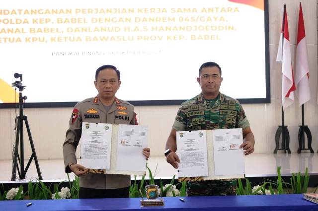 Jelang Pemilu 2024 Polda Babel Tandatangani Perjanjian Kerja Sama Dengan TNI Dan Unsur Terkait ...