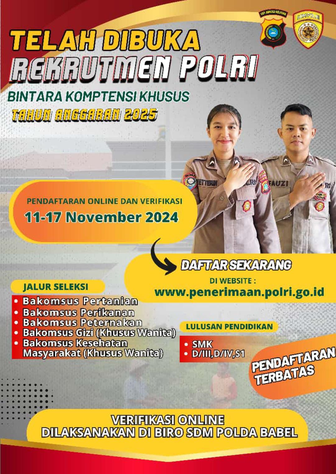 Jadwan Seleksi Penerimaan Bintara Kompetensi Khusus (Bakomsus) Tahun Anggaran 2025 ...